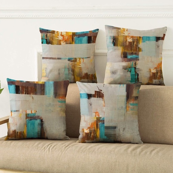 Accents | Luxury Home Modern Blue Yellow Brown Abstract Art Throw ...
